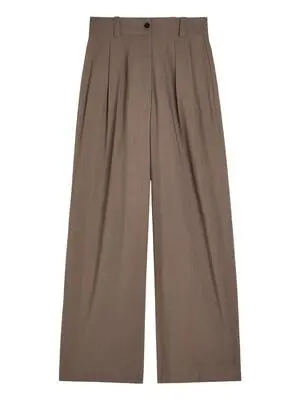 JOSEPH Wide-leg Wool-blend Trousers - Brown Light
