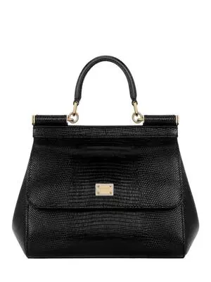 Dolce & Gabbana Medium Sicily Embossed-leather Top-handle Tote Bag - Black