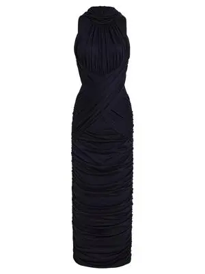 Balmain Draped Wool-jersey Midi Dress - Black