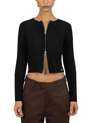 HOUSE OF SUNNY Ribbed Cardigan With Detachable Details - Black