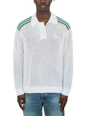 Lacoste Long-sleeve Striped-shoulder Polo Shirt - White