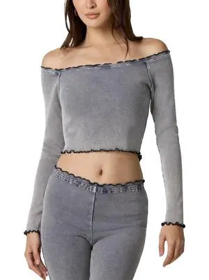 FLORENCE BY MILLS Washed Rib Off-the-shoulder Top - Washed Ombre Blue