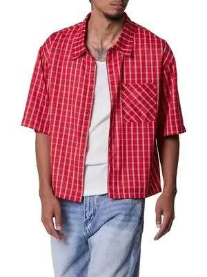 Mnml Stripe Crispy Poplin Short Sleeve Button-up Shirt - Red
