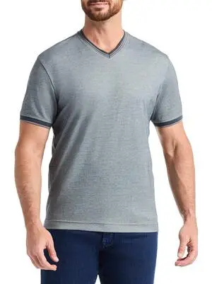 Robert Graham Holton V-neck Cotton Blend Piqué T-shirt - Charcoal