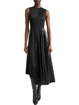Michael Kors Pleated Sequin Overlay Sheath Dress - Black