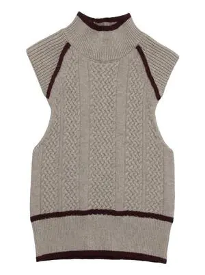 Deluc Mixed-stitch Knit Vest - Light Grey With Wine