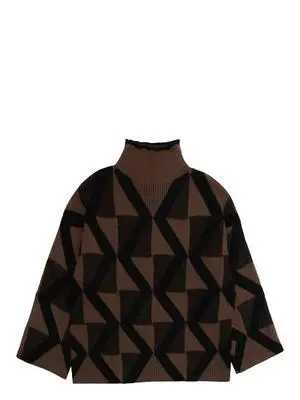 Deluc Troy Mock Neck Geometric Print Sweater Chocolate With Black