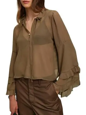 Deluc Bradley Sheer Ruffle Shirt - Dark Olive