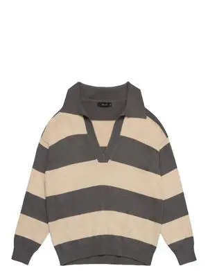 Deluc Striped Polo Sweater Grey Melange With Ecru Melange