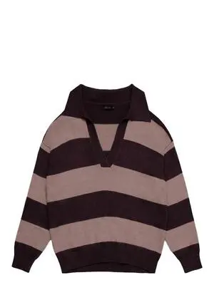 Deluc Striped Polo Sweater Wine With Nougat