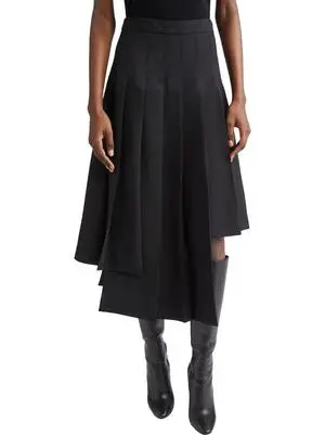 Michael Kors Asymmetric Pleated Virgin Wool Skirt - Black