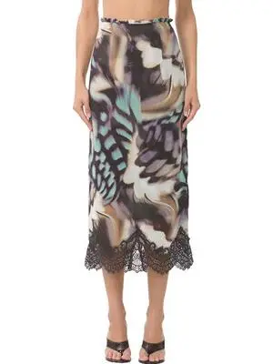 AFRM Ackley Lace Trim Midi Skirt - Feather Swirl