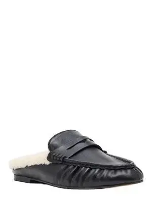 Steve Madden Rafe Faux Shearling Lined Mule Black Leather