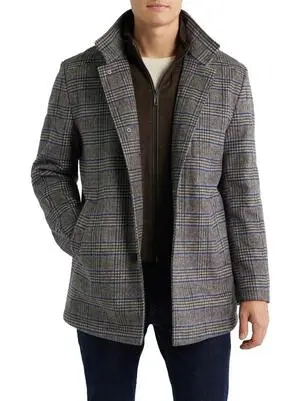 Johnston & Murphy Upton Bib Insert Wool Blend Car Coat - Brown Plaid