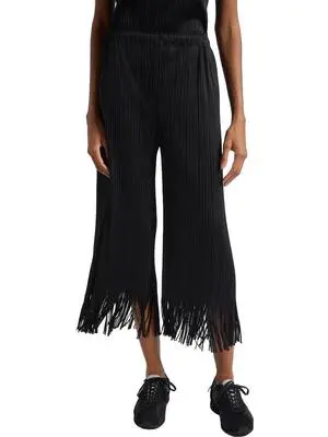 Issey Miyake Wave Pleated Fringe Trim Pants - Black