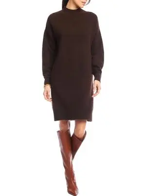 Karen Kane Mock Neck Long Sleeve Sweater Dress - Chocolate