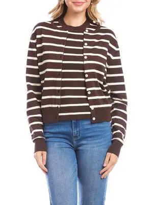 Karen Kane Striped Cardigan Chocolate