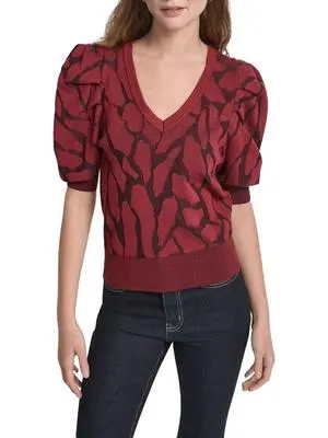 Dkny Textured Puff Sleeve Sweater - Merlot