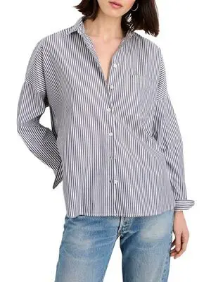 ALEX MILL Stripe Cotton Button-up Shirt - Navy /white