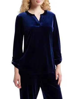 Anne Klein Velvet Split Neck Top - Admiral Blue