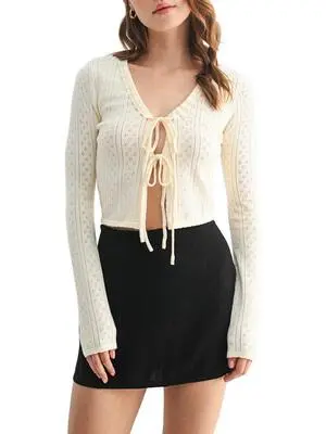 ALL IN FAVOR Pointelle Tie Cardigan - Cream