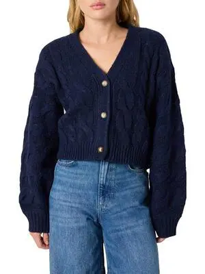 ALL IN FAVOR Cable Stitch Cardigan - Navy