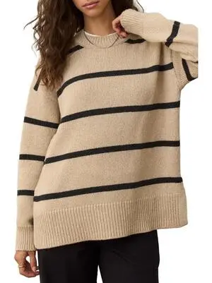 Marine Layer Berkeley Stripe Merino Wool Blend Sweater - Oatmeal/charcoal Stripe