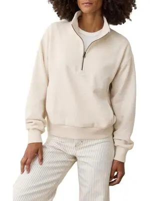 Marine Layer Cotton Blend Fleece Half Zip Sweatshirt Oatmeal Heather