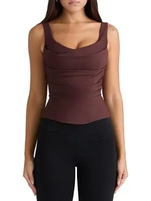 House Of Cb Drape Neck Corset Top - Chocolate
