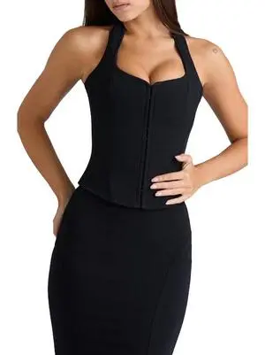 House Of Cb Halter Corset Top - Black
