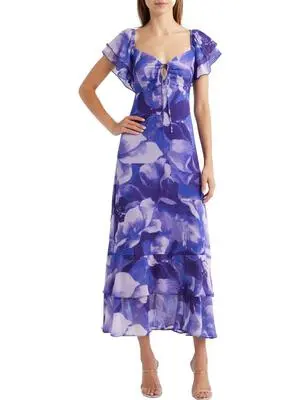 FRIENDS LIKE THESE Floral Flutter Sleeve Maxi Sundress - Purple