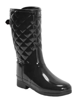Hunter Refined High Gloss Quilted Short Waterproof Rain Boots - Black