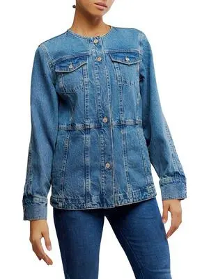 FREE PEOPLE Lula Collarless Denim Jacket
