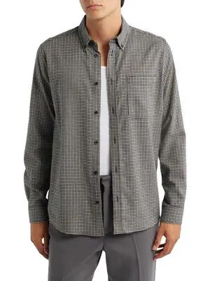 LES DEUX Konrad Microcheck Flannel Button-down Shirt Gargoyle