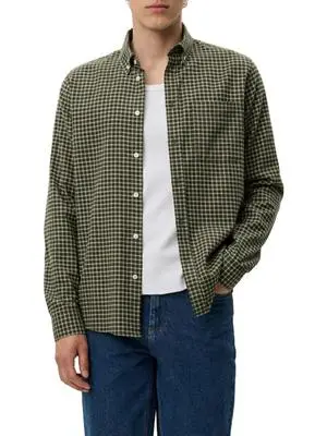 LES DEUX Konrad Microcheck Flannel Button-down Shirt - Green