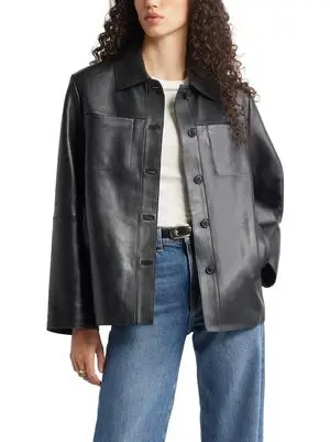 Nordstrom Leather Shirt Jacket - Black