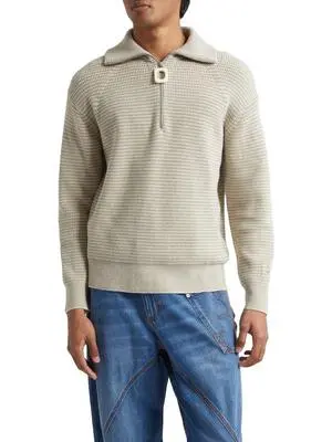 JW Anderson Stripe Half Zip Sweater - Sand/stone