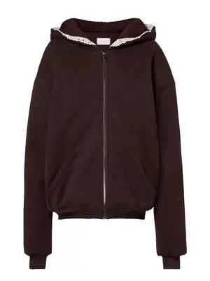 Magda Butrym Crochet-trimmed Cotton Zip-up Hoodie - Brown
