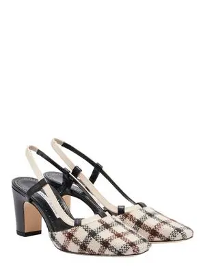 Manolo Blahnik Vestal Checked Slingback Pumps - White