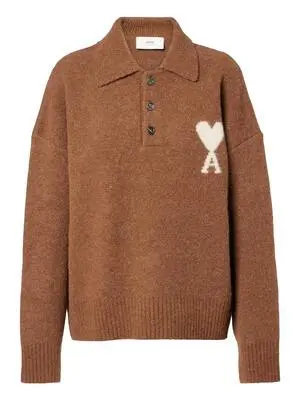 Ami Alpaca And Wool-blend Polo Sweater - Brown