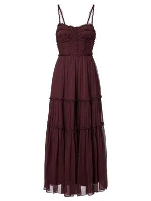 Ulla Johnson Talitha Ruffled Silk Chiffon Midi Dress - Burgundy