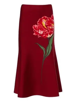 Carolina Herrera Floral Jacquard Cotton And Wool Midi Skirt - Red
