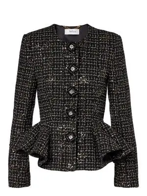 Safiyaa Tomomi Sequined Peplum Tweed Jacket - Black