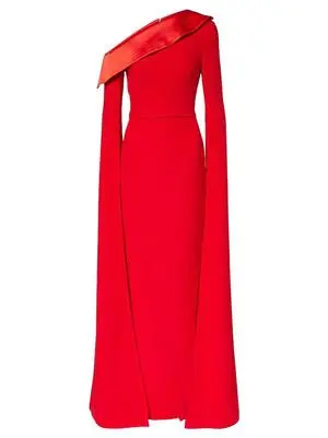 Safiyaa Rinoa Caped Crépe Gown Red