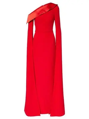 Safiyaa Rinoa Caped Crépe Gown - Red