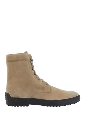 TOD'S Suede Combat Boots - Beige