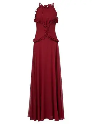 Elie Saab Ruffled Silk Georgette Gown - Red