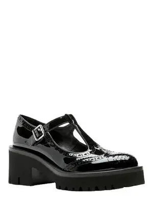 La Canadienne Waterproof Leather T-strap Shoe - Black Patent Leather