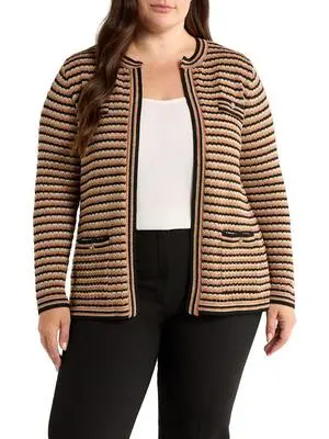 Anne Klein Striped Knit Cardigan - Vicuna Multi