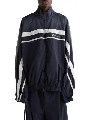 Balenciaga Oversized Distressed Stripe Track Jacket - 1055 Washed Black